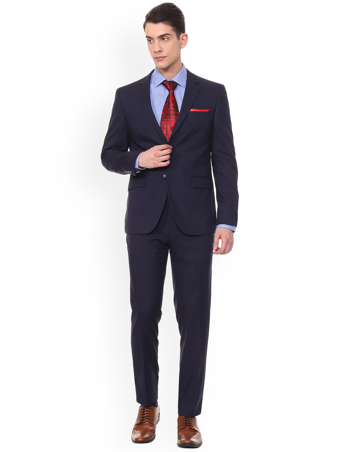 Buy Van Heusen Men Navy Blue Solid Slim Fit Two Piece Suit - Suits for ...