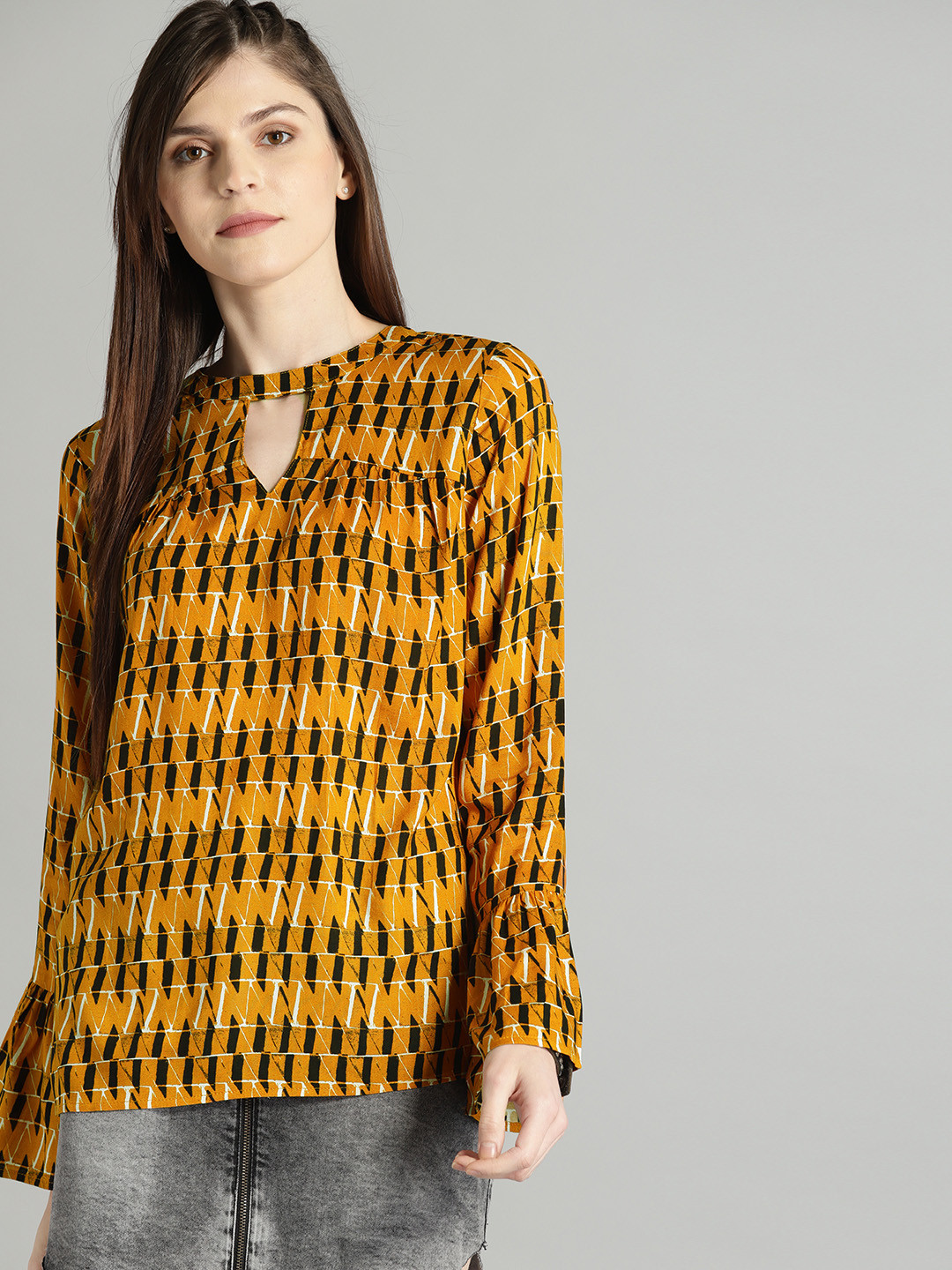 Buy The Roadster Lifestyle Co Women Mustard Yellow Printed Top - Tops ...