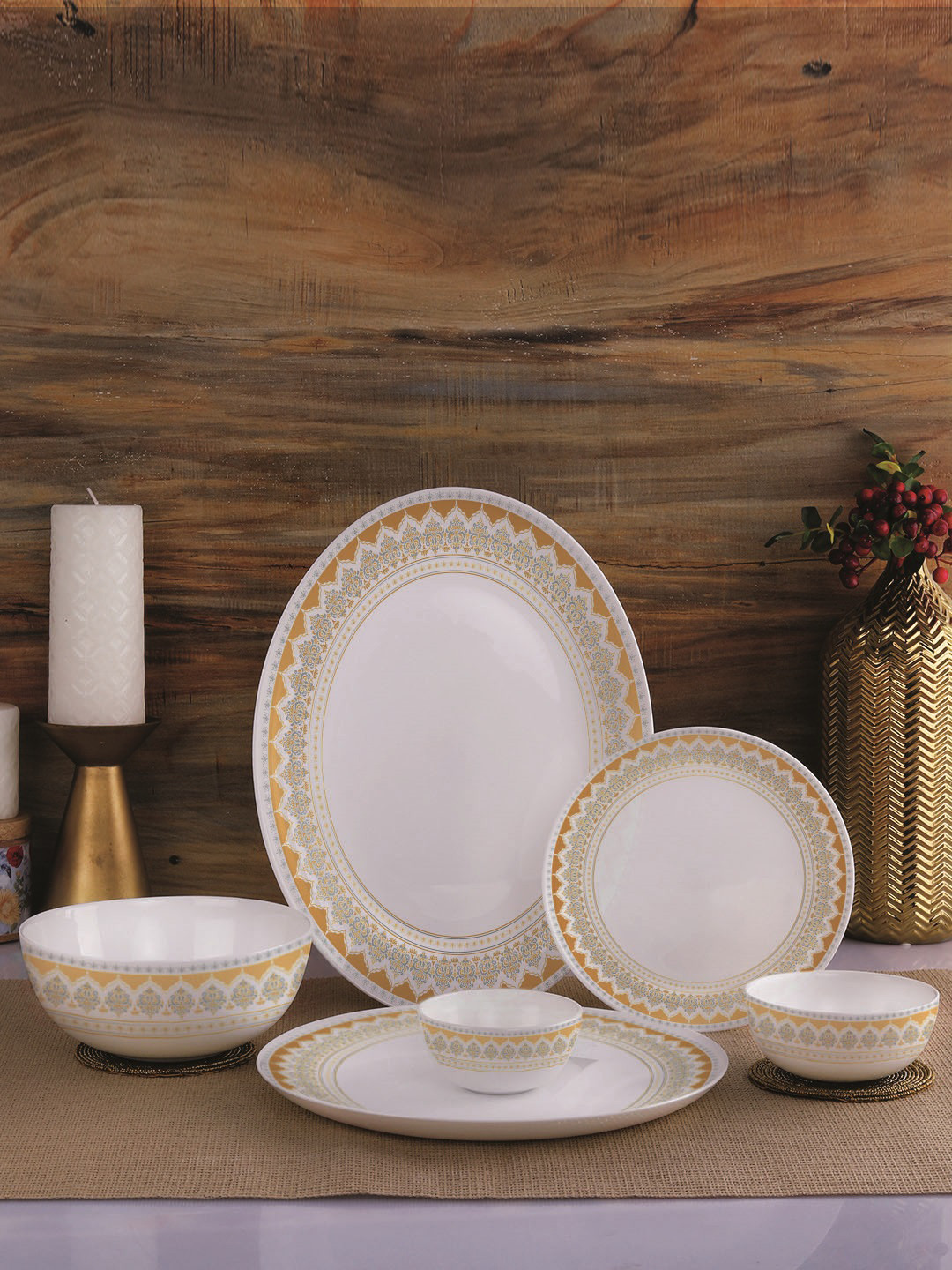 Buy Cello White Printed 27 Piece Opalware Victoria Divine Dinner Set ...
