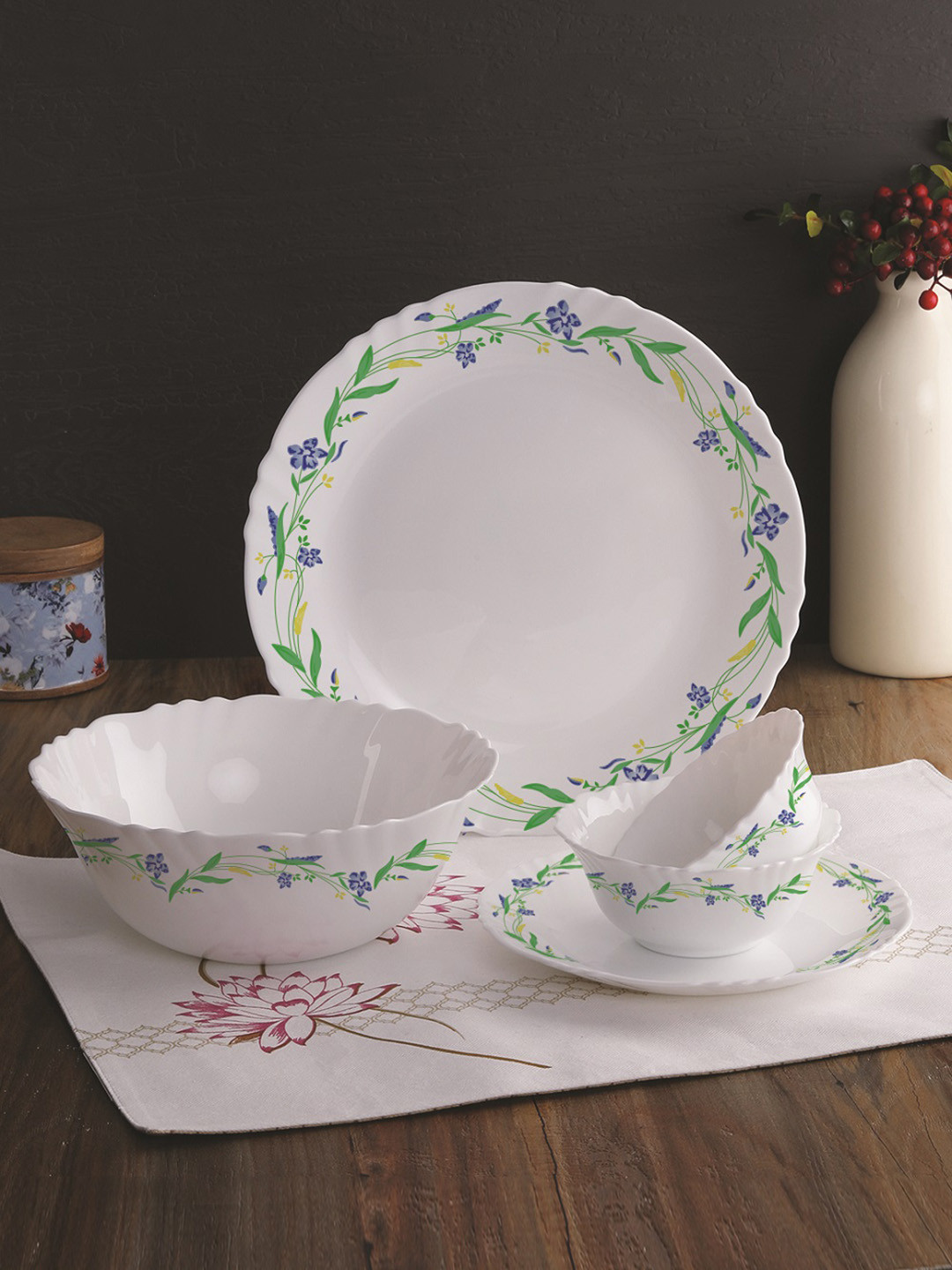 Buy Cello White Printed 13 Piece Amazon Creeper Opalware Imperial Dinner Set - Dinner Set for ...