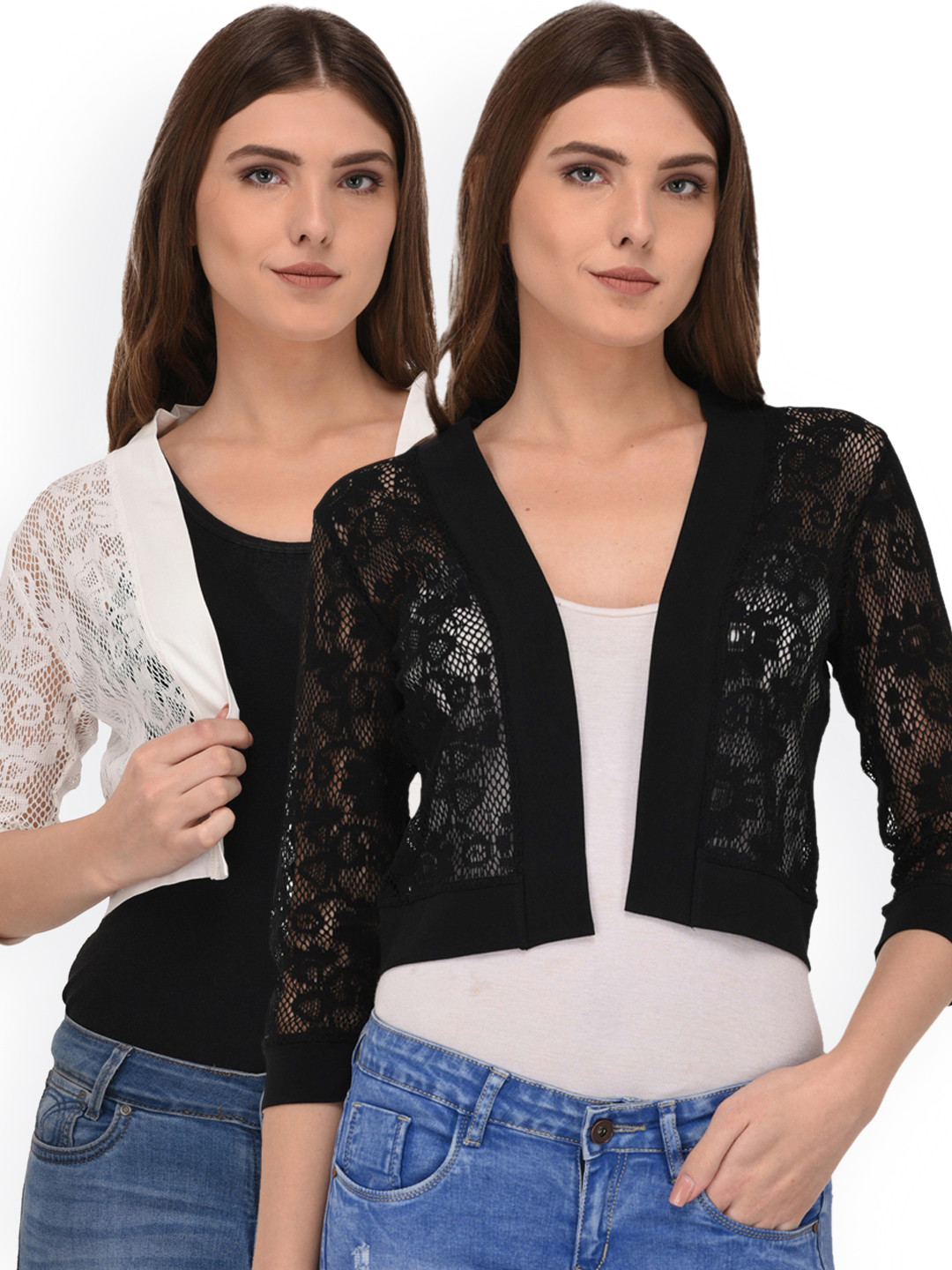 Buy Espresso Pack Of 2 Self Design Open Front Shrugs - Shrug for Women ...