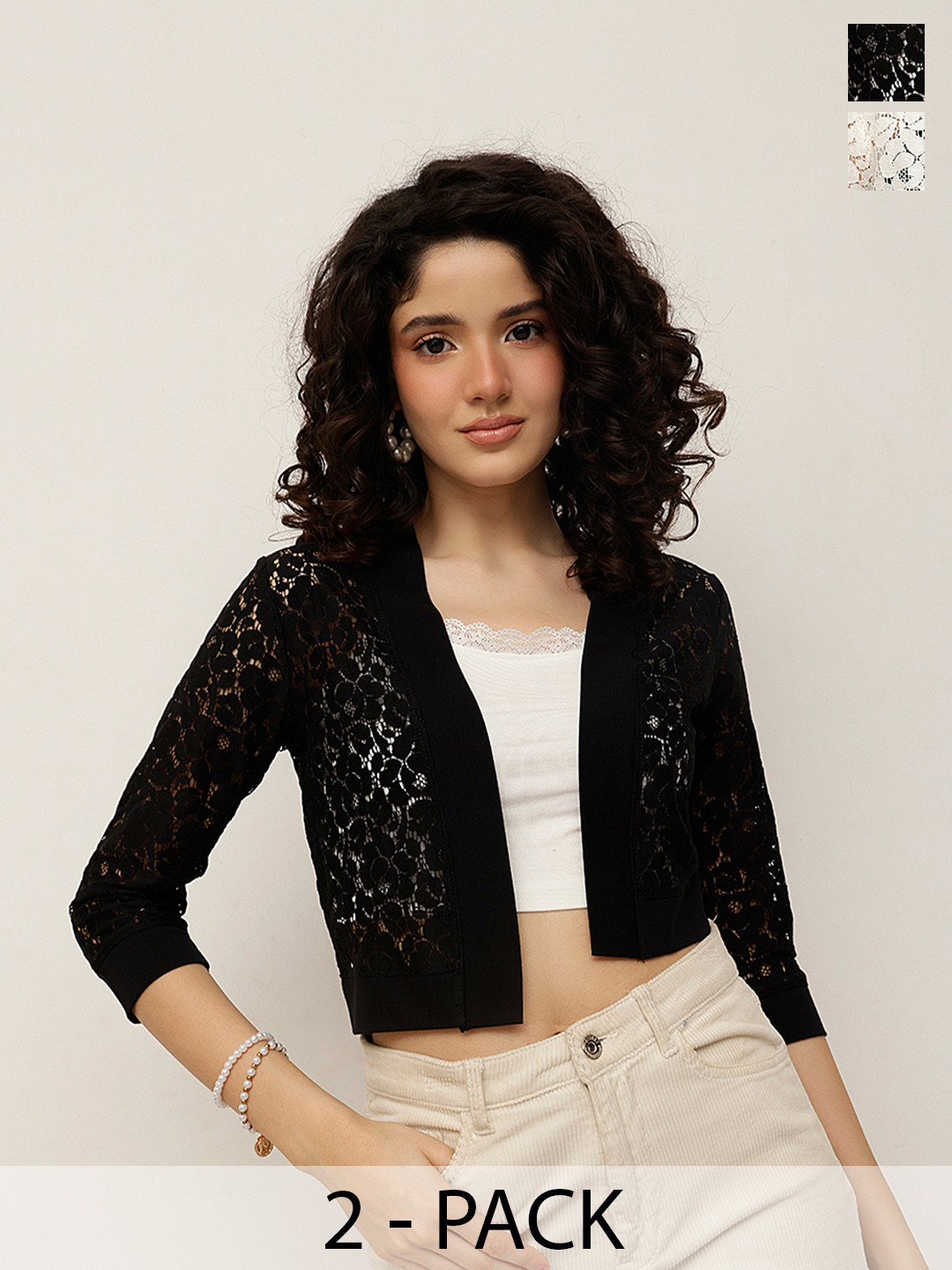 Buy Espresso Pack Of 2 Self Design Open Front Shrugs - Shrug for Women ...