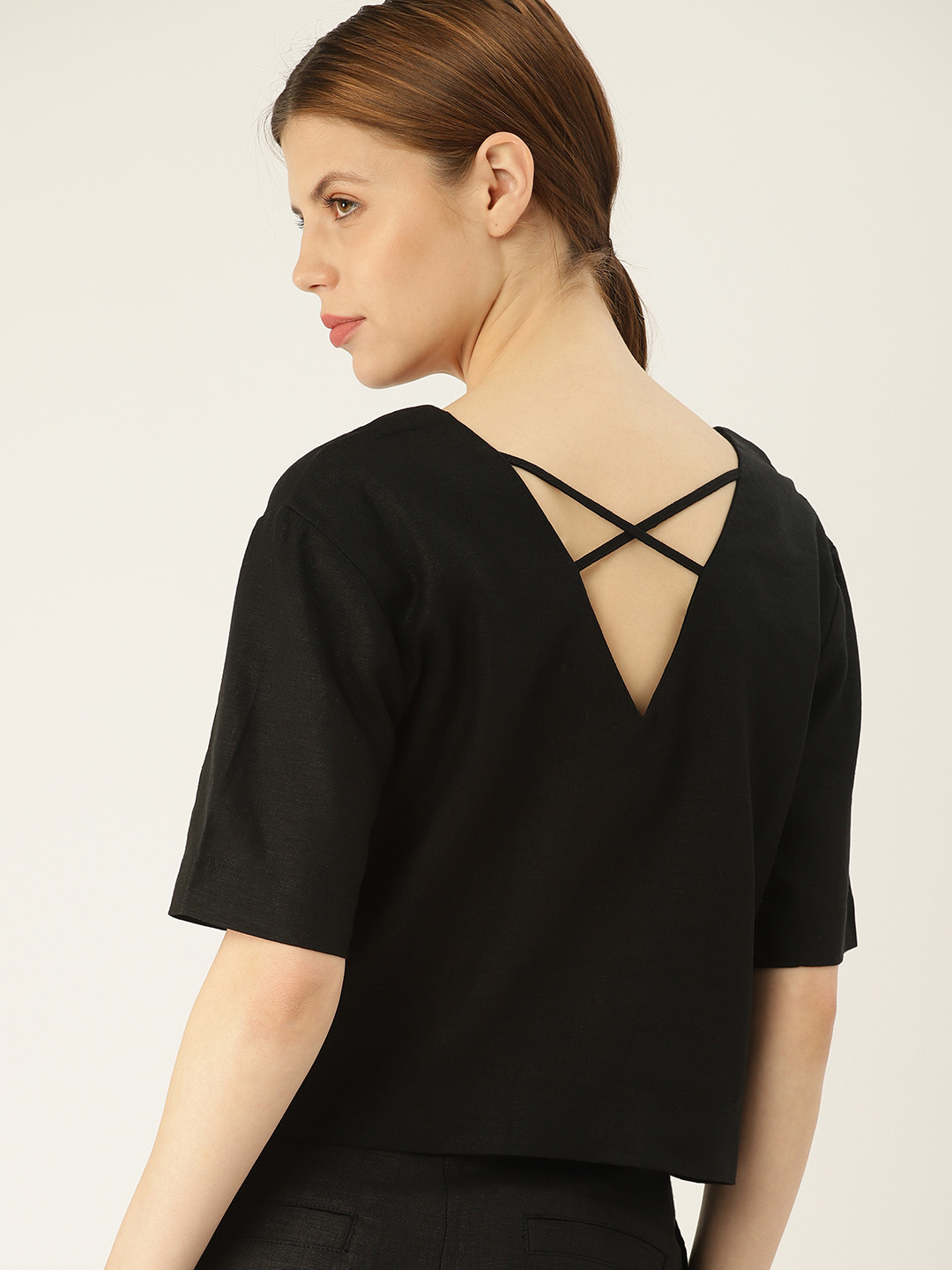 Buy MANGO Women Black Solid Styled Back Top - Tops for Women 9347709 ...
