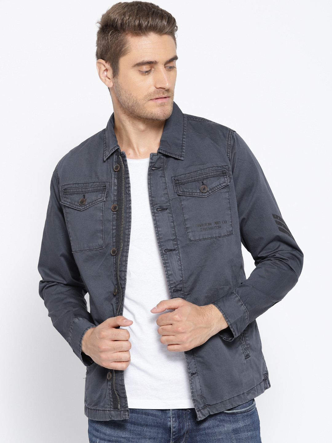 Buy OVS Men Navy Blue Solid Shacket - Shackets for Men 9349607 | Myntra