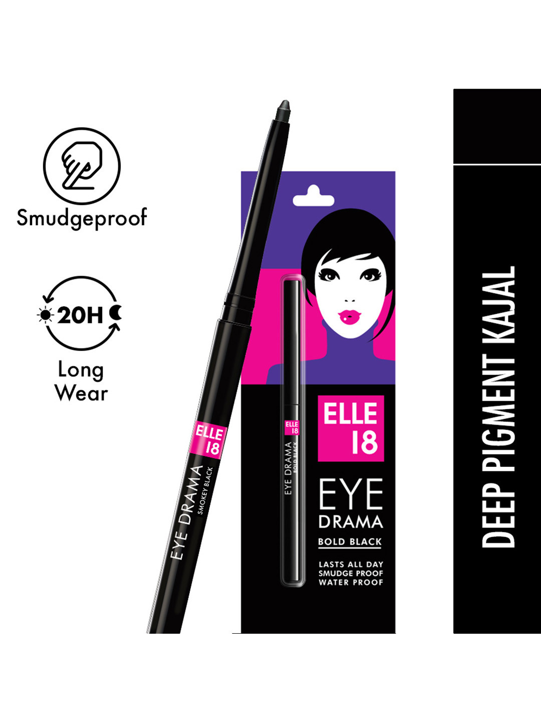 Buy ELLE 18 Eye Drama Smudge Proof & Water Proof Matte Kajal 0.35g Bold Black - Kajal for Women ...