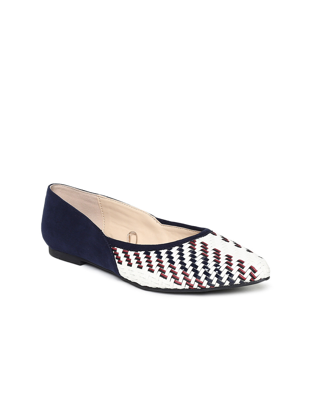 Buy Vero Moda Women Navy Blue & White Woven Design Ballerinas - Flats ...