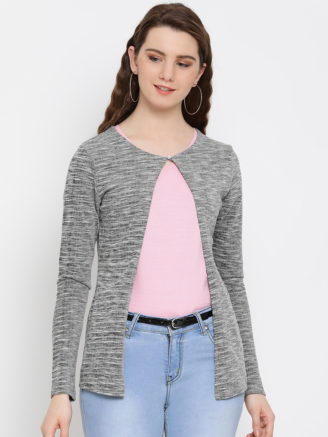 Buy WISSTLER Grey Solid Open Front Shrug - Shrug for Women 9359921 | Myntra