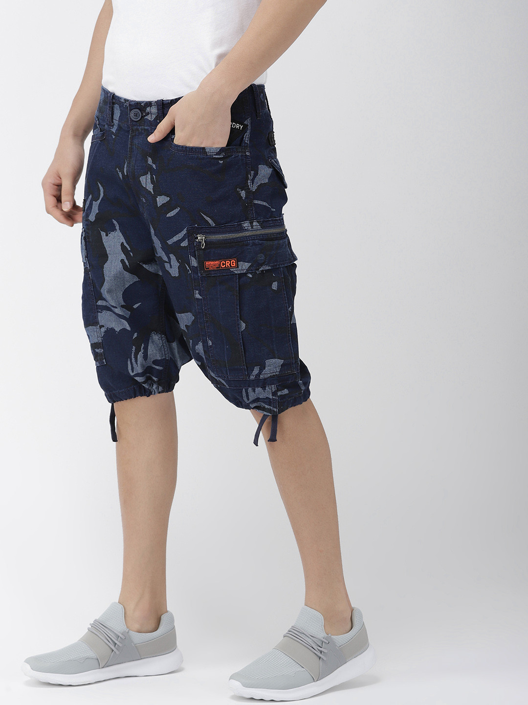 Buy Superdry Men Navy Blue Camouflage Print Regular Fit Cargo Shorts ...