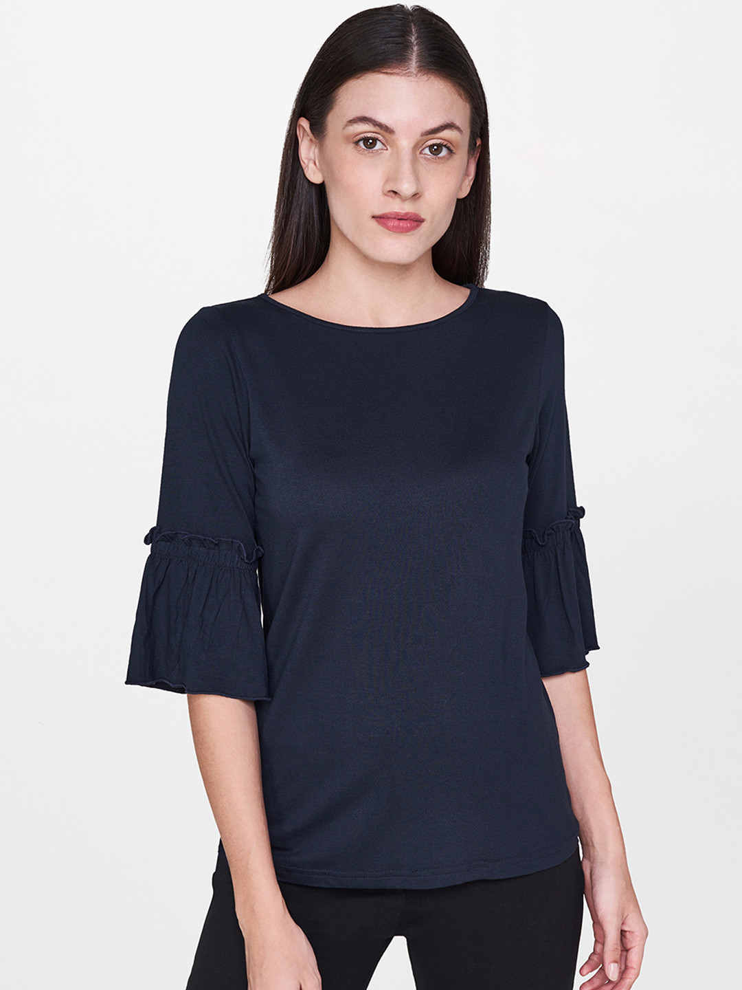 Buy AND Women Navy Blue Solid Top - Tops for Women 9391857 | Myntra