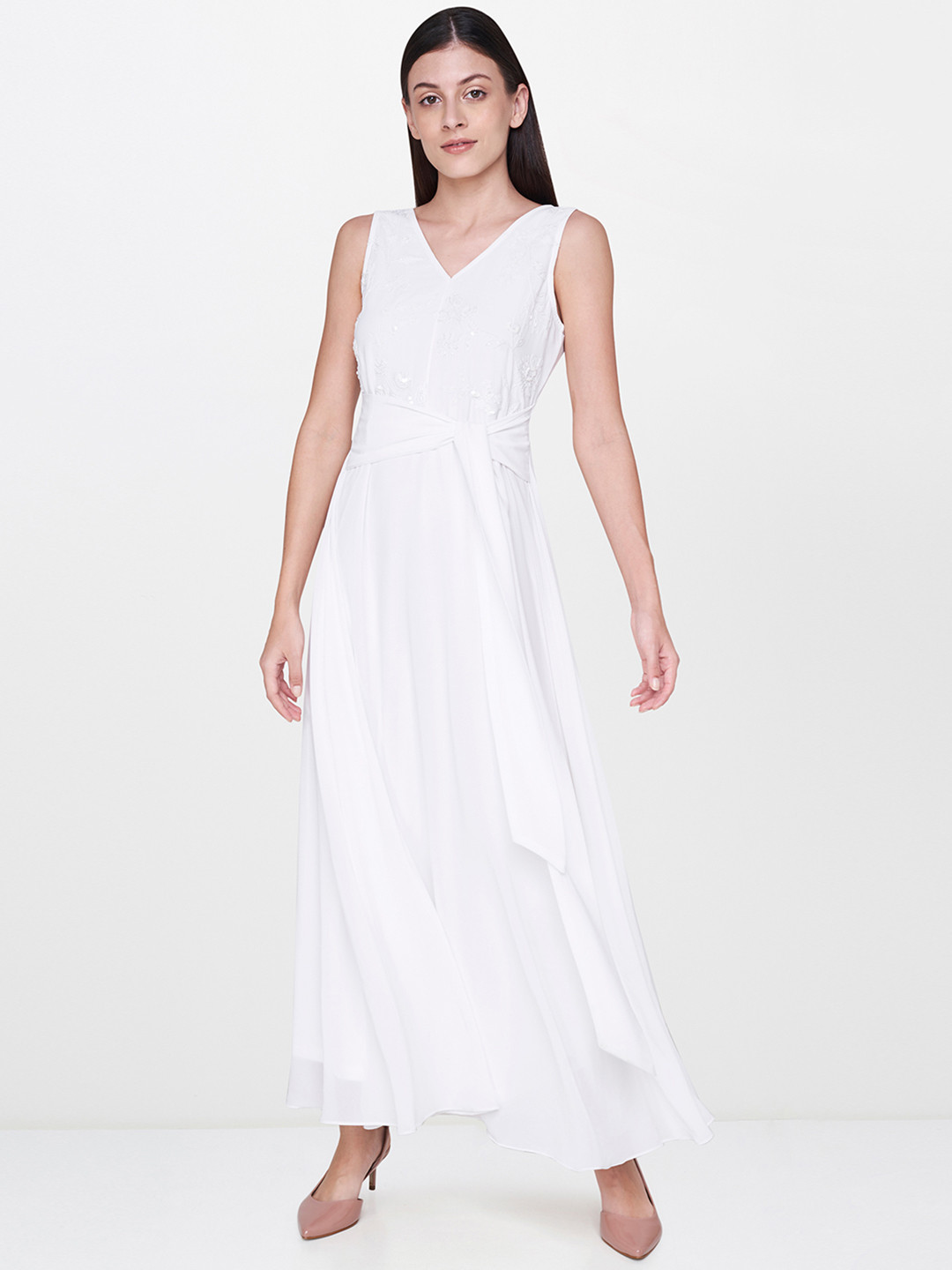 Buy AND Women White Solid Fit & Flare Dress - Dresses for Women 9391903 ...