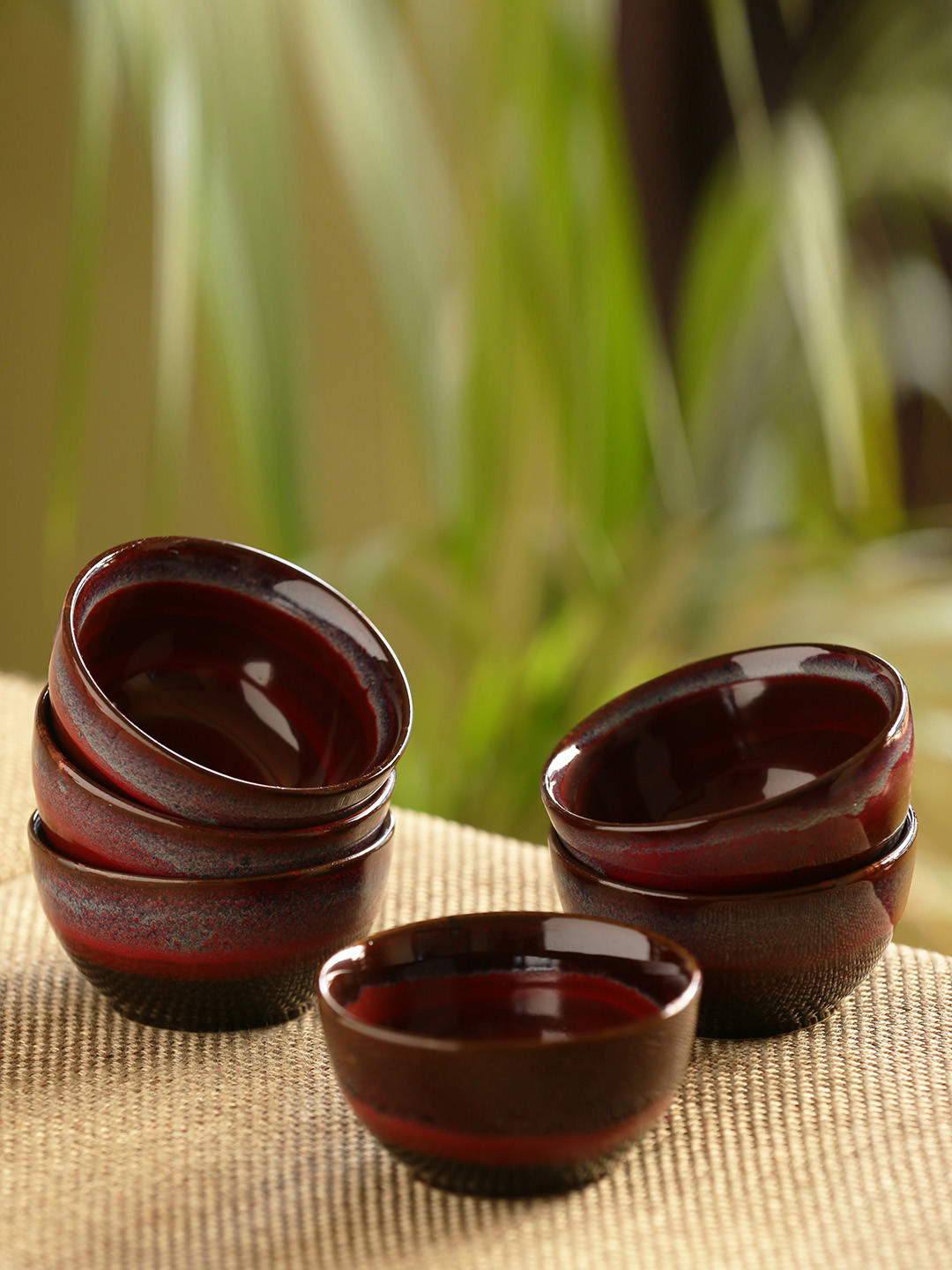 Buy ExclusiveLane Set Of 6 Crimson Shields Hand Glazed Pottery Ceramic ...