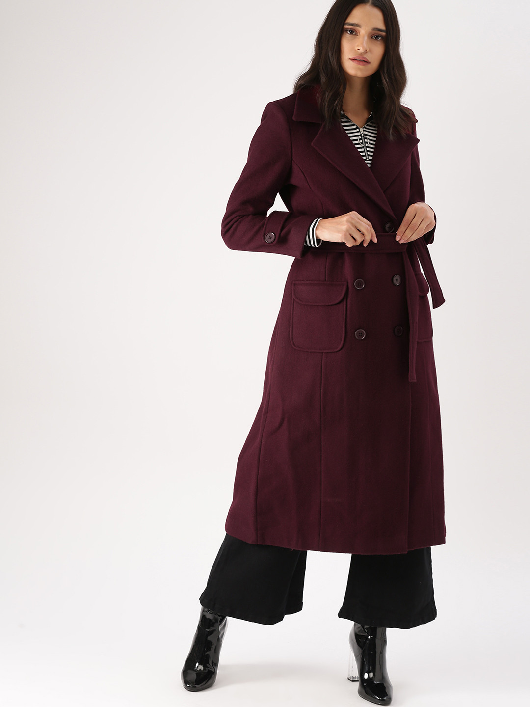 Buy DressBerry Women Wine Red Trench Coat - Coats for Women 9400779 ...