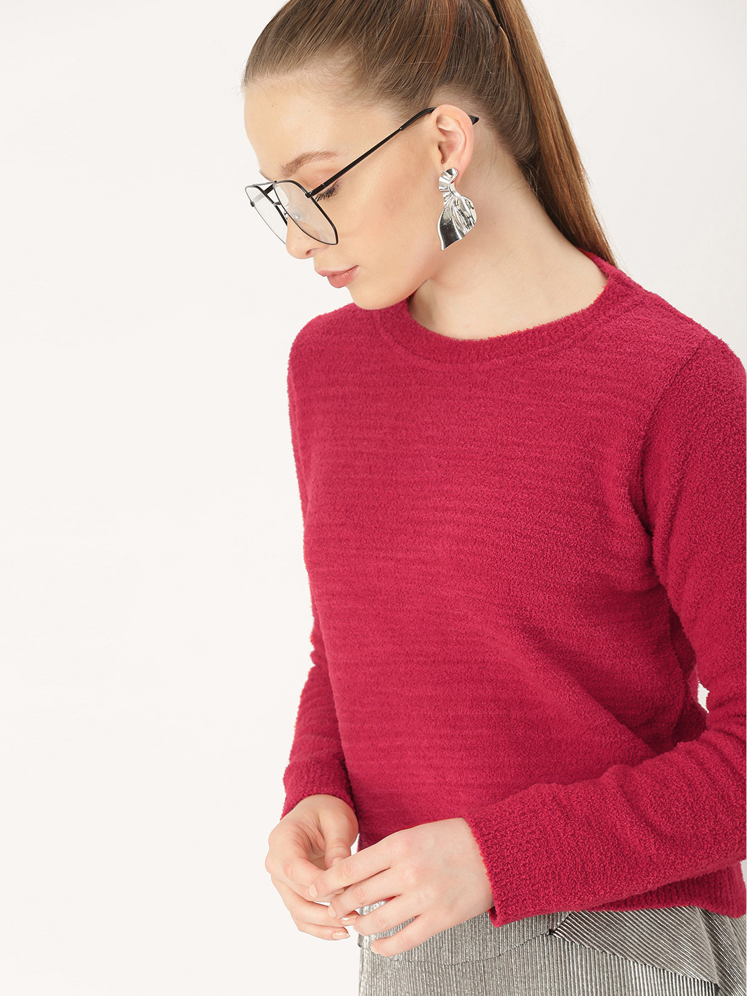Buy DressBerry Women Red Solid Sweater - Sweaters for Women 9403373 ...