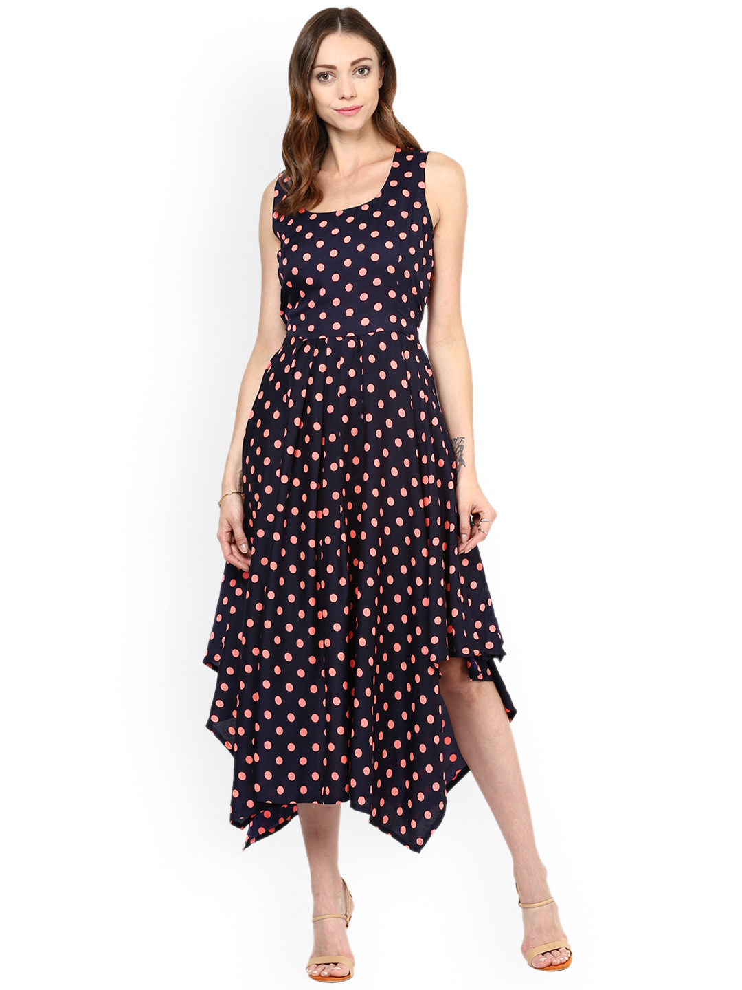 Buy MBE Women Navy Blue Printed Fit And Flare Dress - Dresses for Women ...