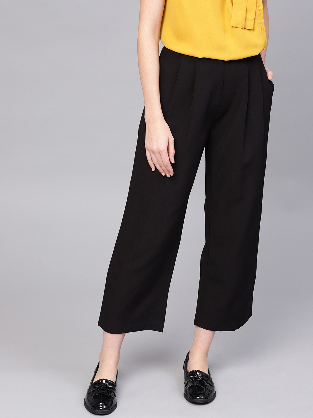 Buy STREET 9 Women Black Regular Fit Solid Parallel Trousers - Trousers ...