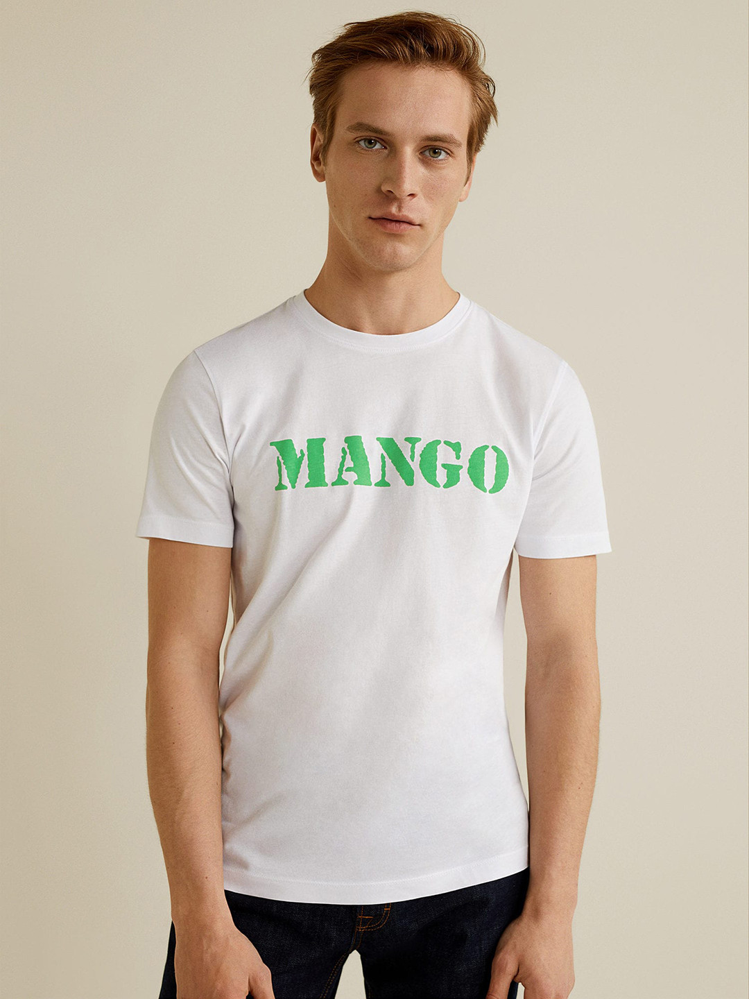 Buy MANGO MAN White Printed Detail Round Neck T Shirt - Tshirts for Men ...