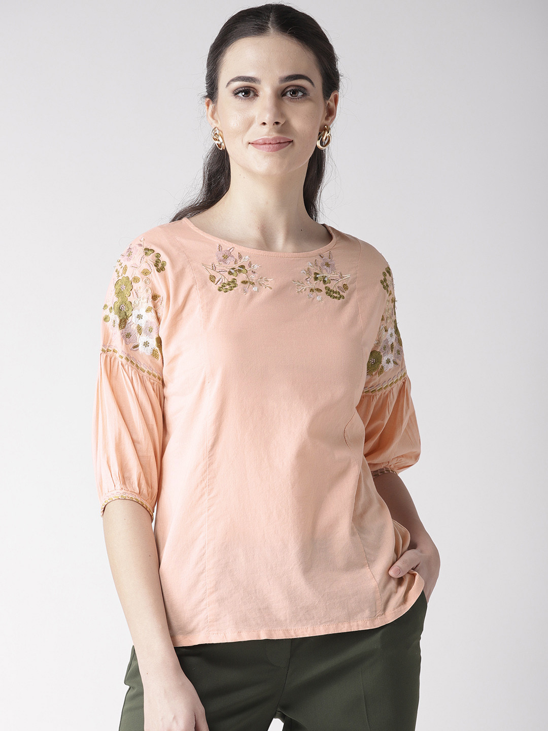 Buy PlusS Women Peach Coloured Solid Top - Tops for Women 9435389 | Myntra