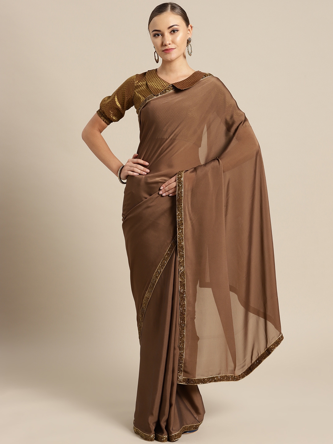 Buy Inddus Brown Solid Art Silk Saree - Sarees for Women 9438319 | Myntra Buy Inddus Brown Solid Art Silk Saree - Sarees for Women 9438319 | Myntra
