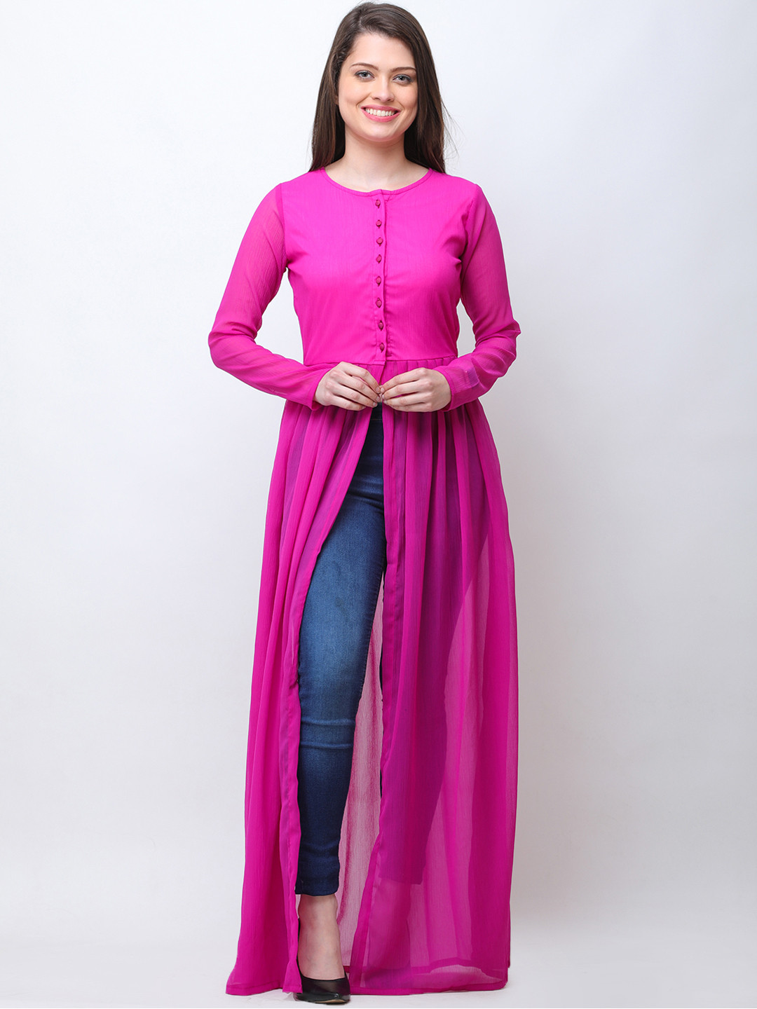 Buy Cation Women Magenta Solid Maxi High Slit Top - Tops for Women ...