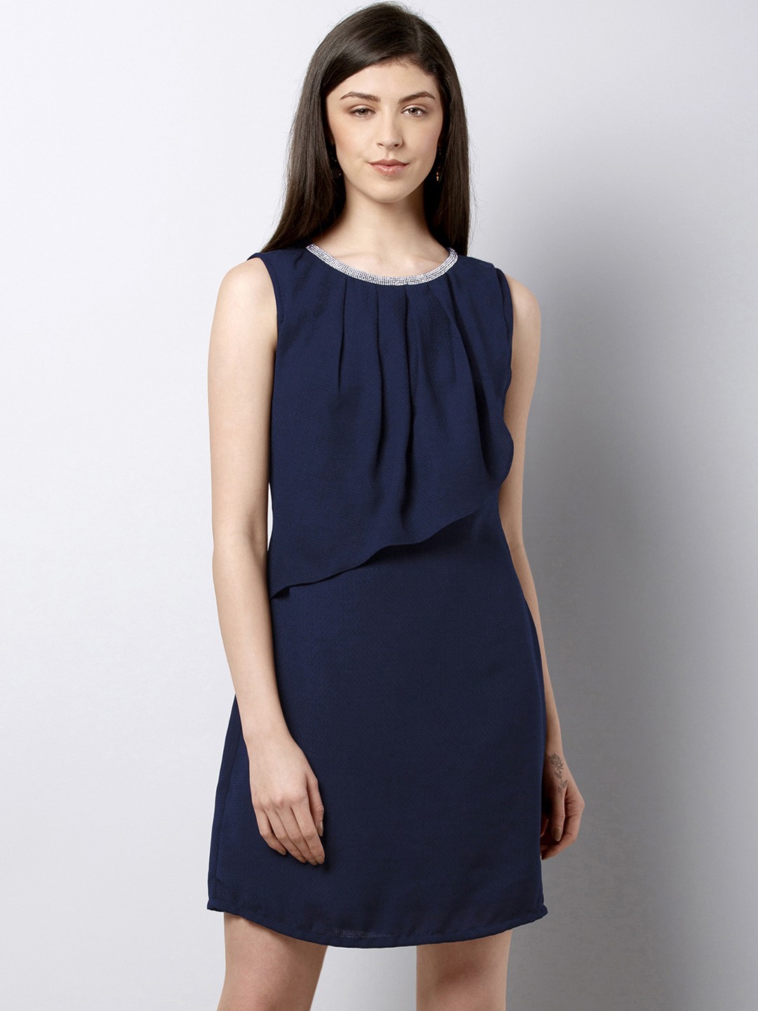 Buy Faballey Women Navy Blue Solid Sheath Dress Dresses For Women
