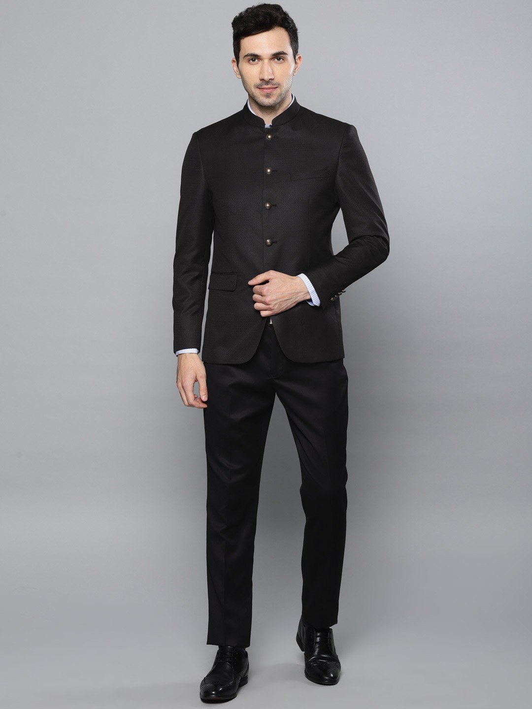 Buy Louis Philippe Men Black Self Design Slim Fit Single Breasted Suit