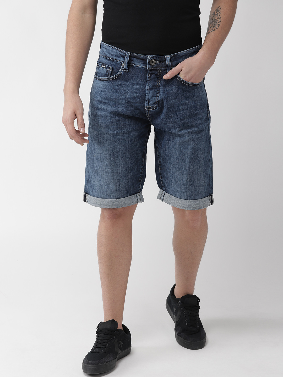 Buy GAS Men Navy Blue Washed Regular Fit Denim Shorts - Shorts for Men ...