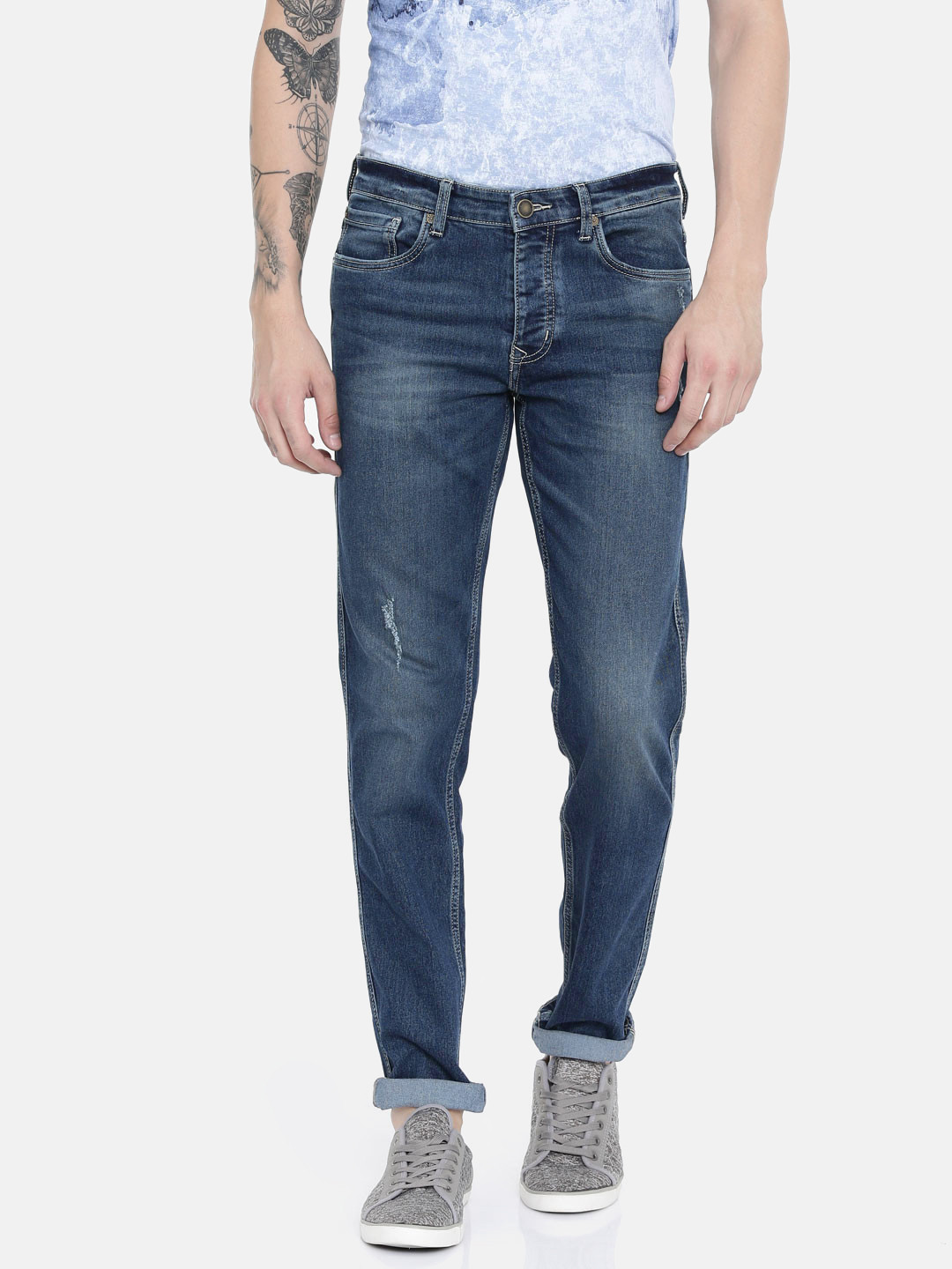 Buy Jack & Jones Men Blue Relaxed Fit Mid Rise Low Distress Stretchable ...