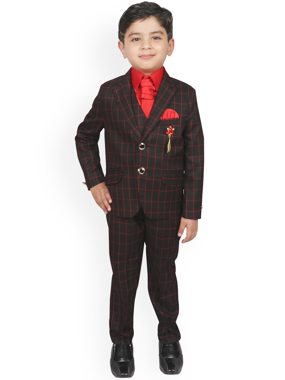 Buy SG YUVRAJ Boys Black & Red Checked Single Breasted Suit - Suits for Boys 9468727 | Myntra
