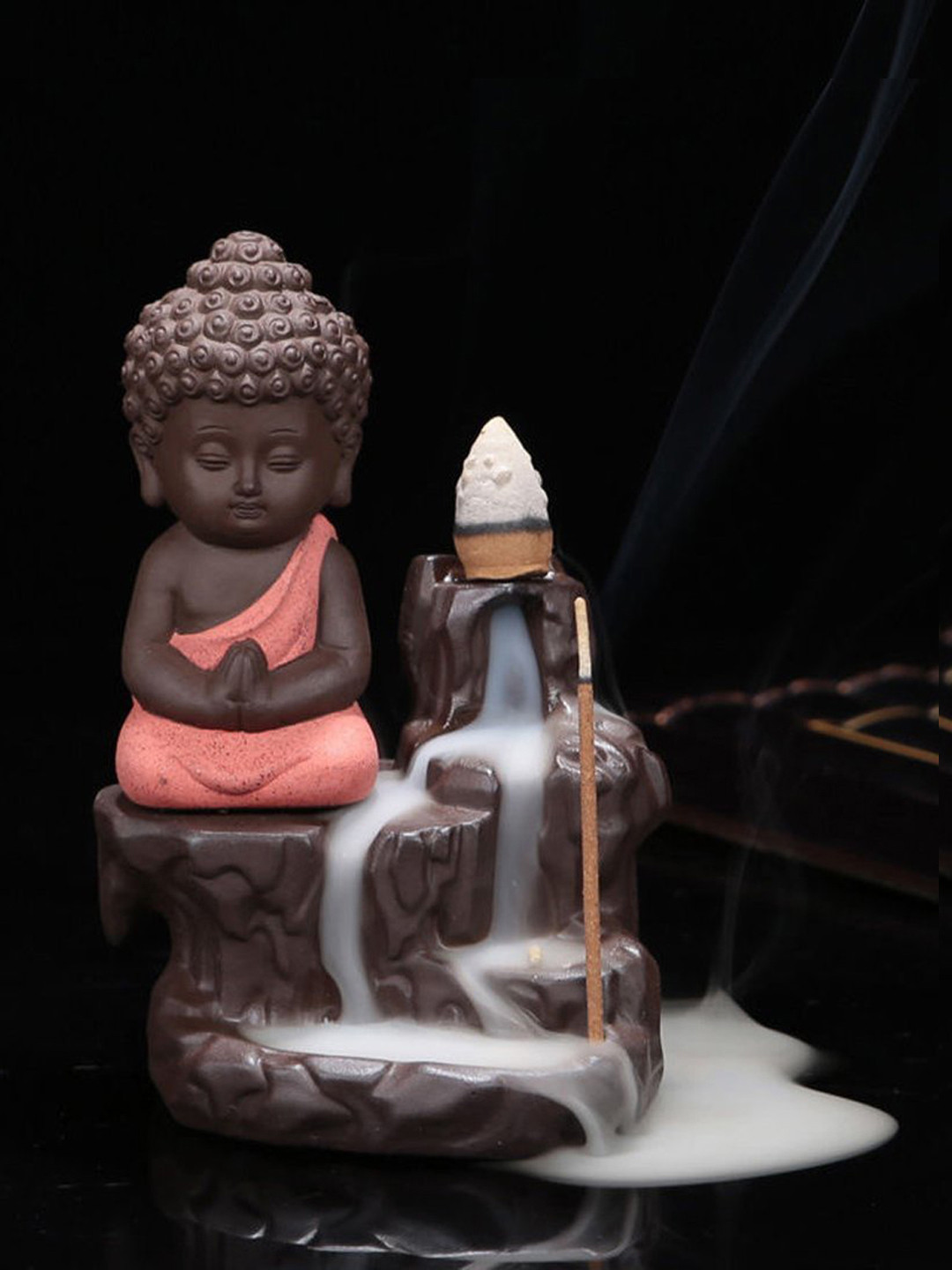 Buy ECraftIndia Orange & Brown Buddha Smoke Fountain Showpiece ...