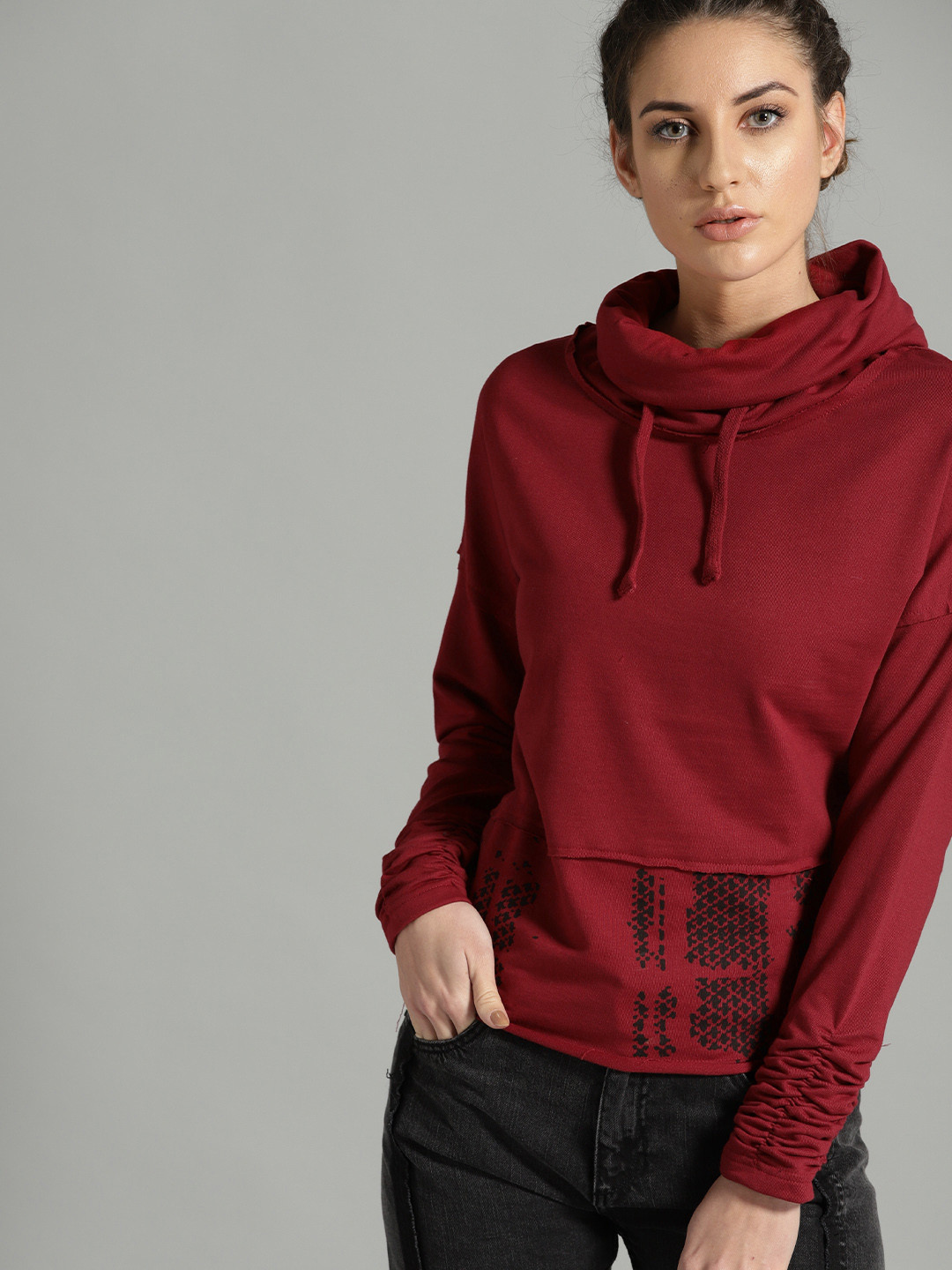 Buy The Roadster Lifestyle Co Women Maroon Solid Sweatshirt ...