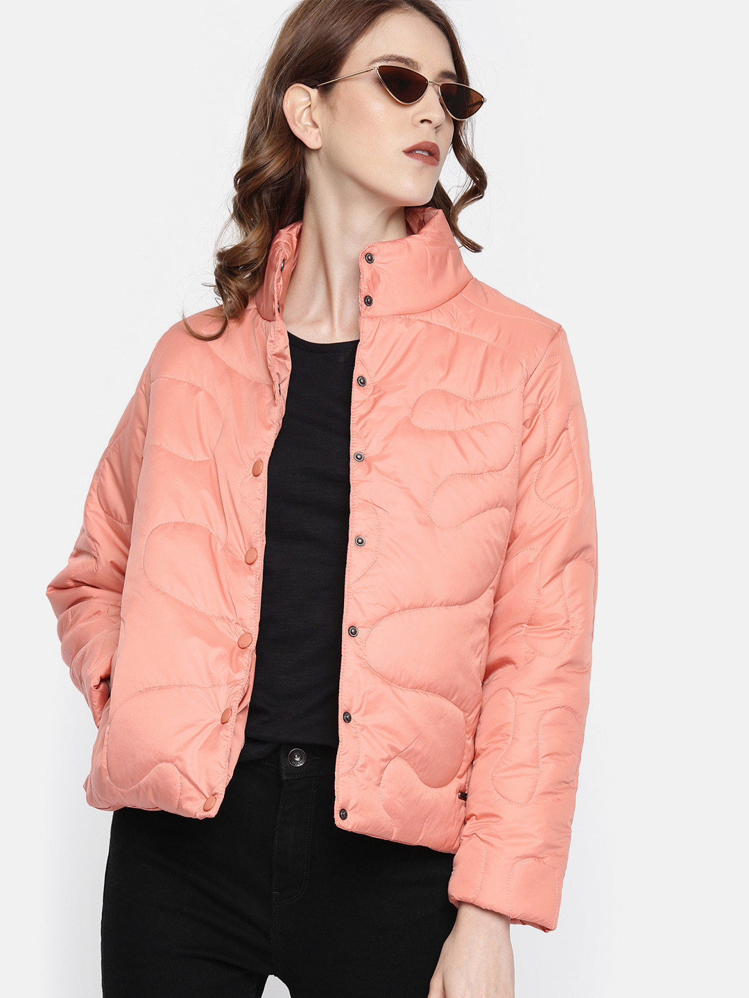 Buy The Roadster Lifestyle Co Women Peach Coloured Solid Puffer Jacket ...