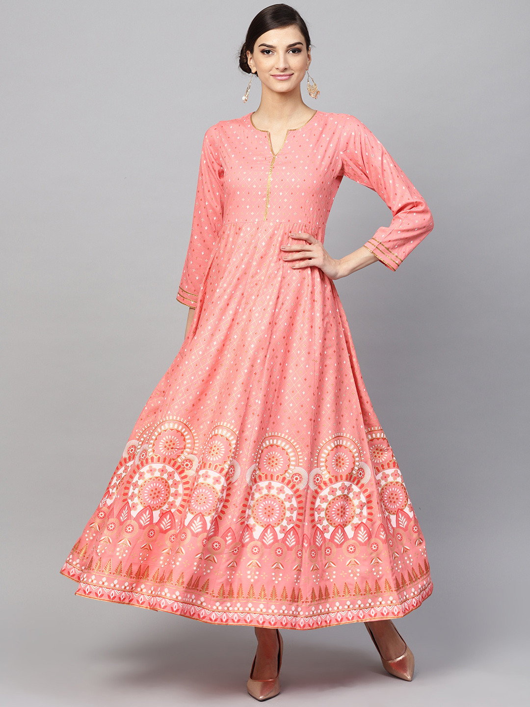 Buy Libas Women Peach Coloured Printed Maxi Dress - Dresses for Women ...