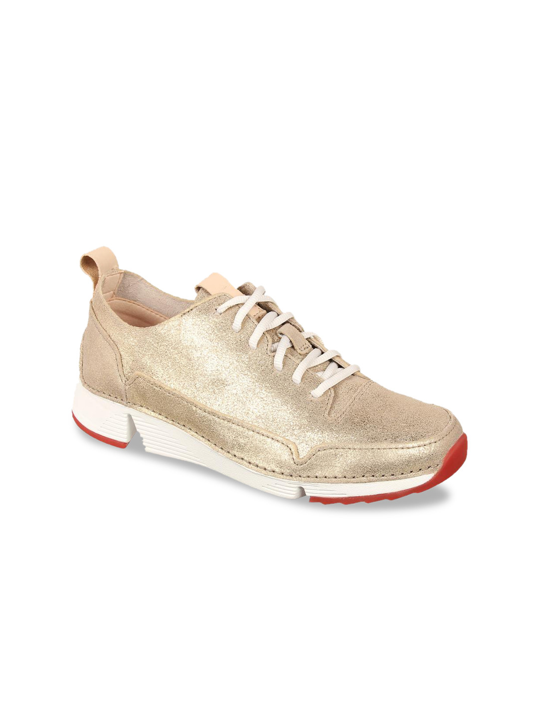 Buy Clarks Women Gold Toned Leather Sneakers - Casual Shoes for Women ...