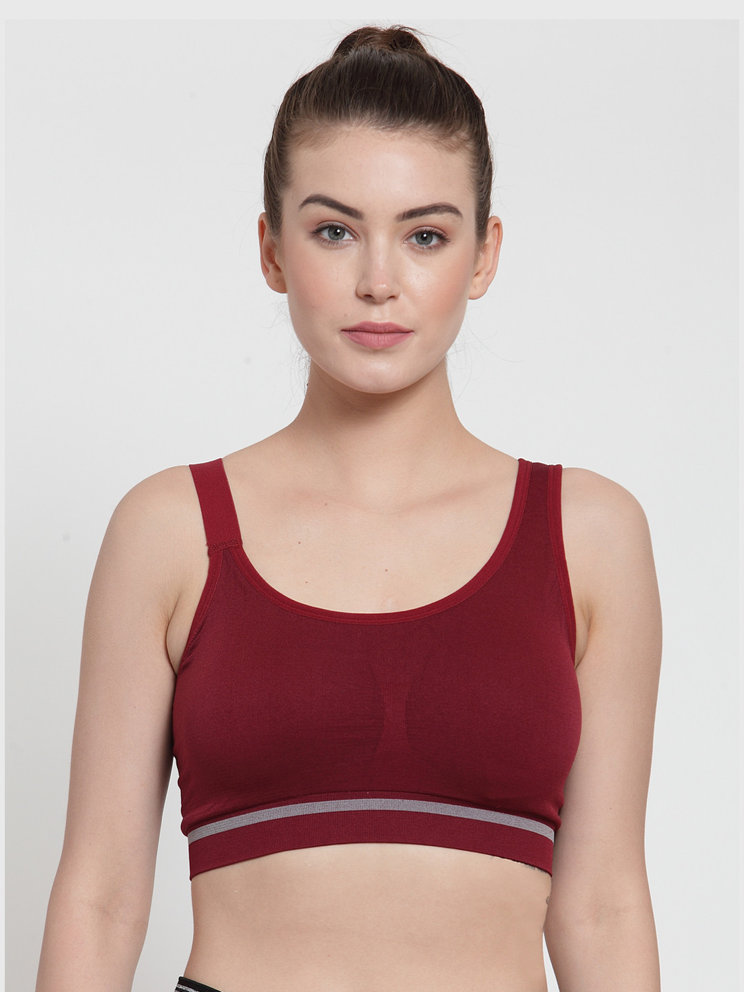 Buy PrettyCat Maroon Solid Non Wired Lightly Padded Sports Bra - Bra ...