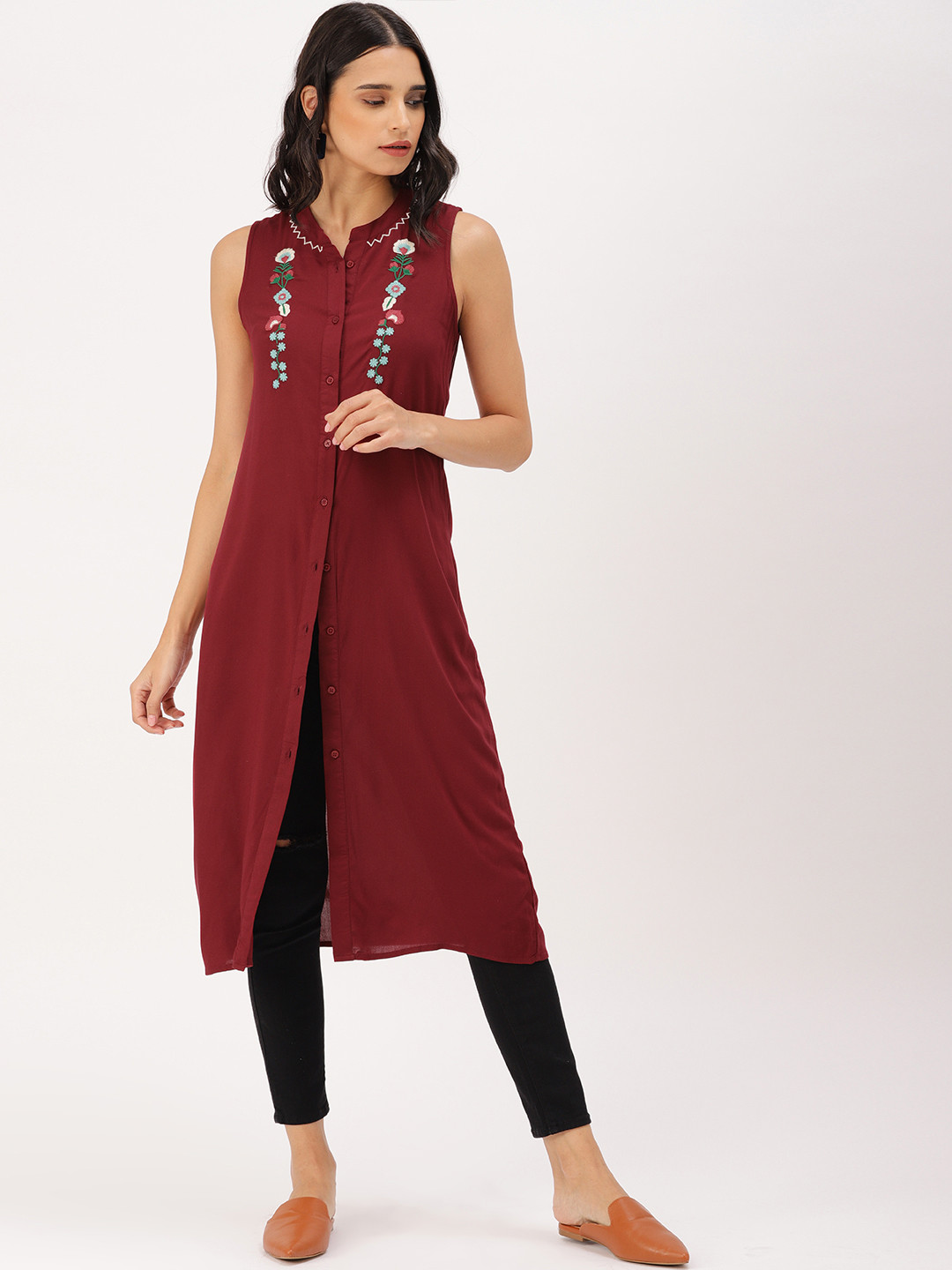 Buy DressBerry Women Maroon Embroidered Tunic - Tunics for Women ...