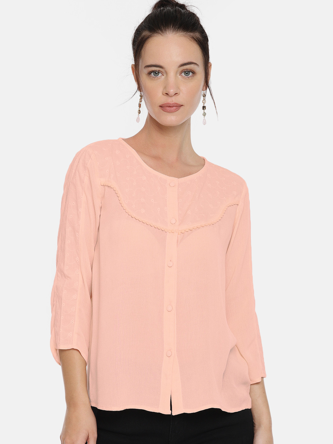 Buy DressBerry Women Peach Coloured Embroidered Top - Tops for Women ...