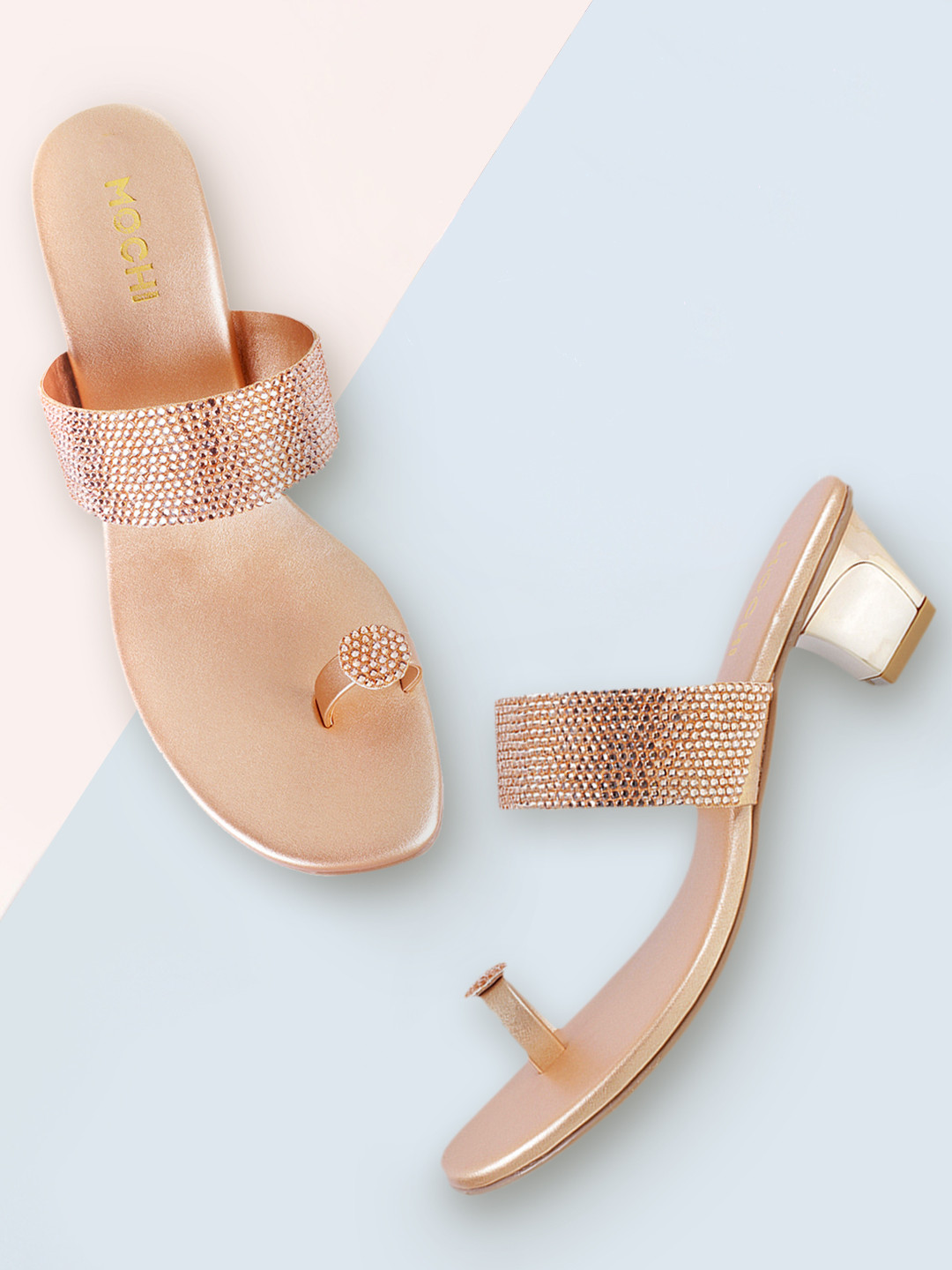 Buy Mochi Women Gold Toned Solid Sandals - Heels for Women 9533729 | Myntra