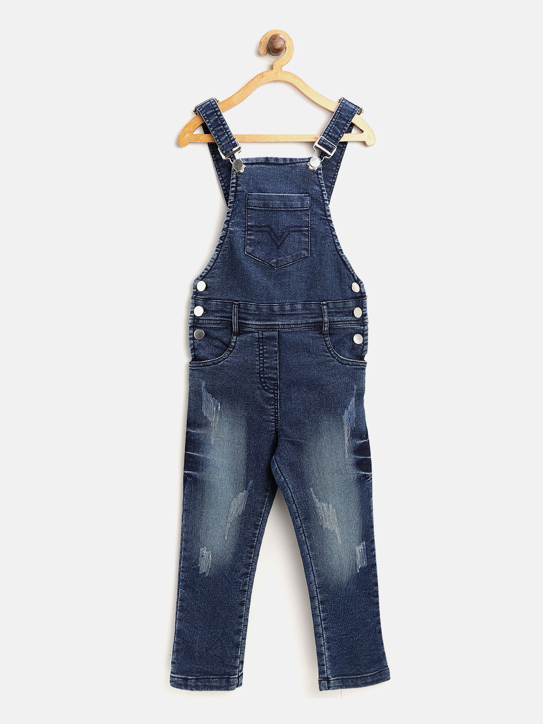 Buy StyleStone Girls Navy Blue Washed Denim Dungarees - Dungarees for ...
