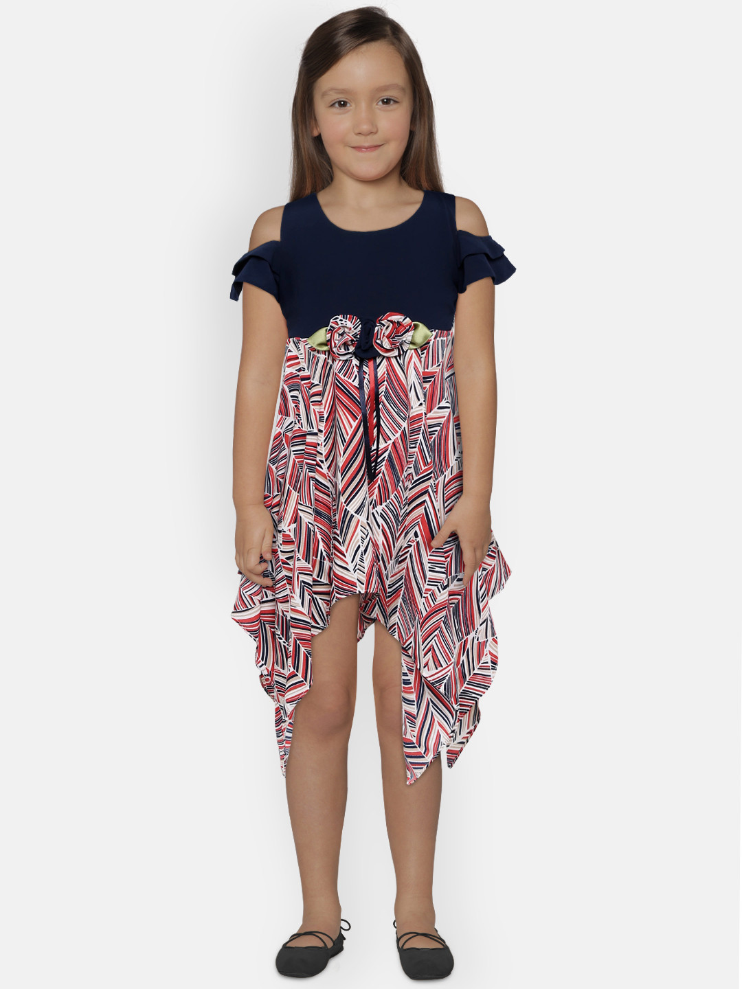 Buy Peppermint Girls Navy Blue & Red Printed Fit And Flare Dress ...