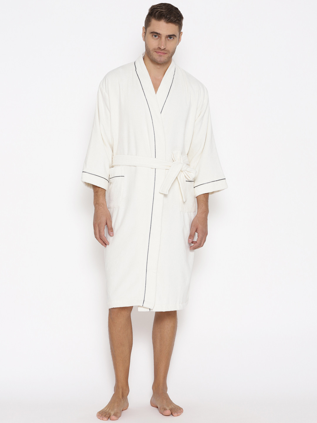 Buy SPACES Unisex White Solid Bath Robe 1034502 - Bath Robe for Unisex ...