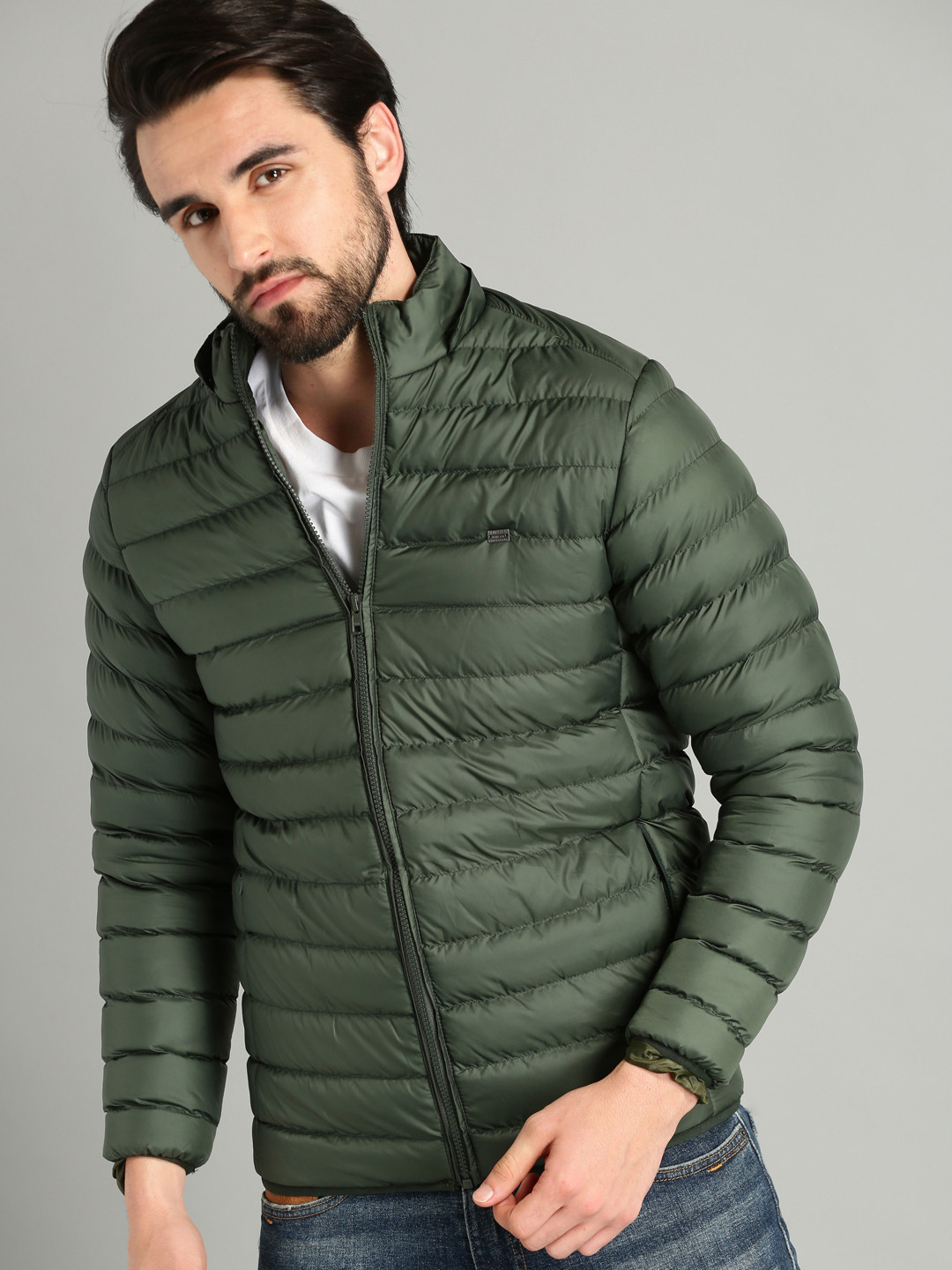 Buy The Roadster Lifestyle Co Men Green Solid Puffer Jacket - Jackets for Men 9564471 | Myntra