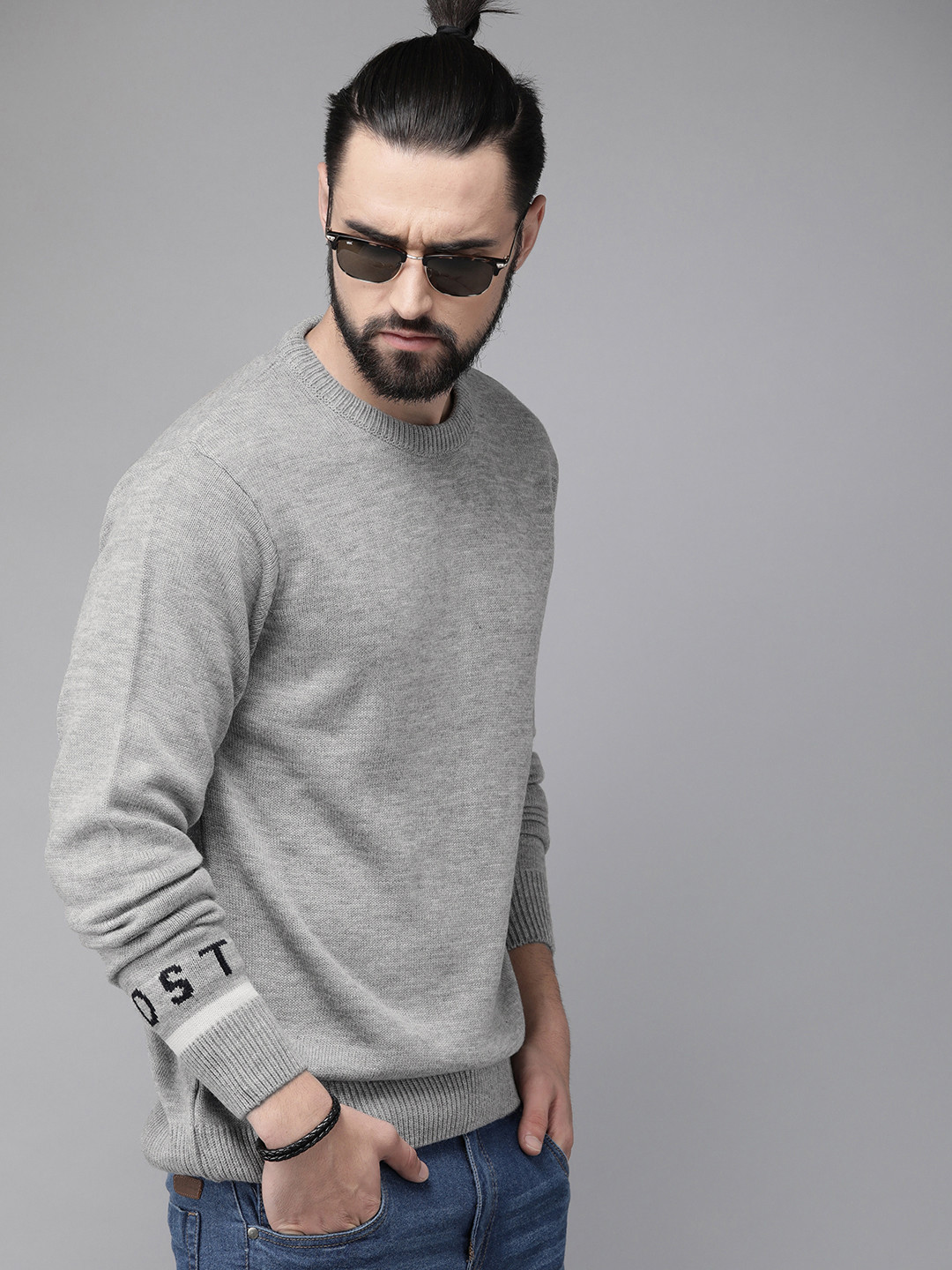Buy The Roadster Lifestyle Co Men Grey Melange Solid Sweater - Sweaters ...