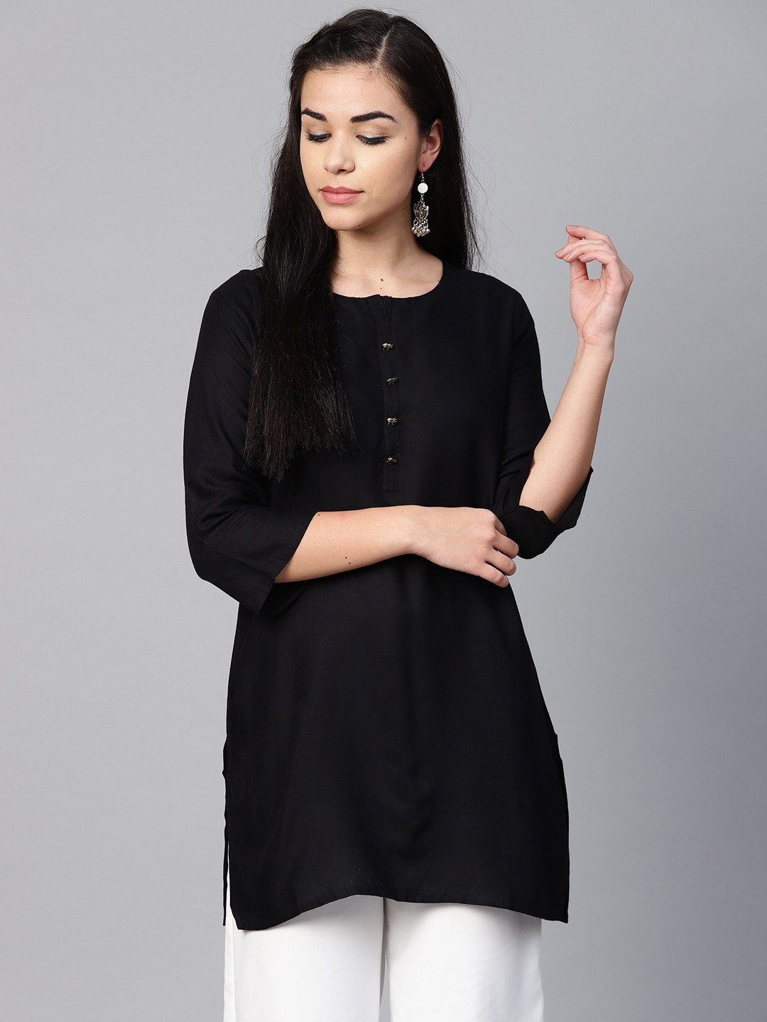 Buy Shree Women Black Solid A Line Kurti - Kurtis for Women 9595457 ...