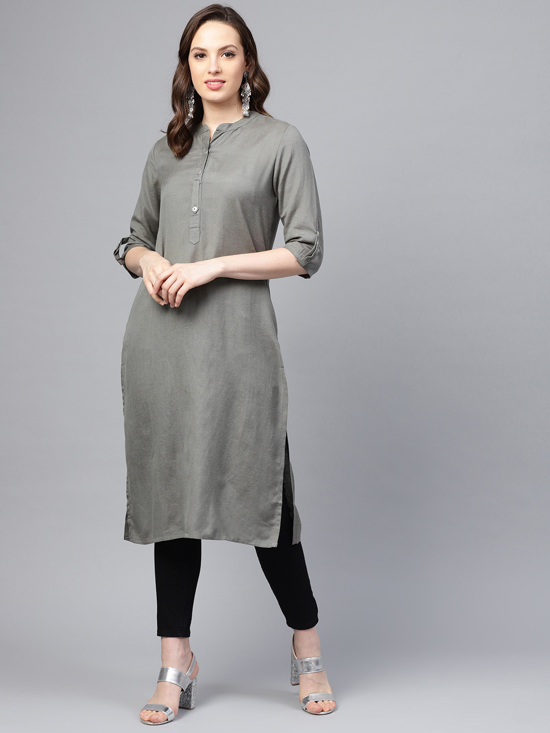 Buy Shree Women Grey Solid Straight Kurta - Kurtas for Women 9595593 ...
