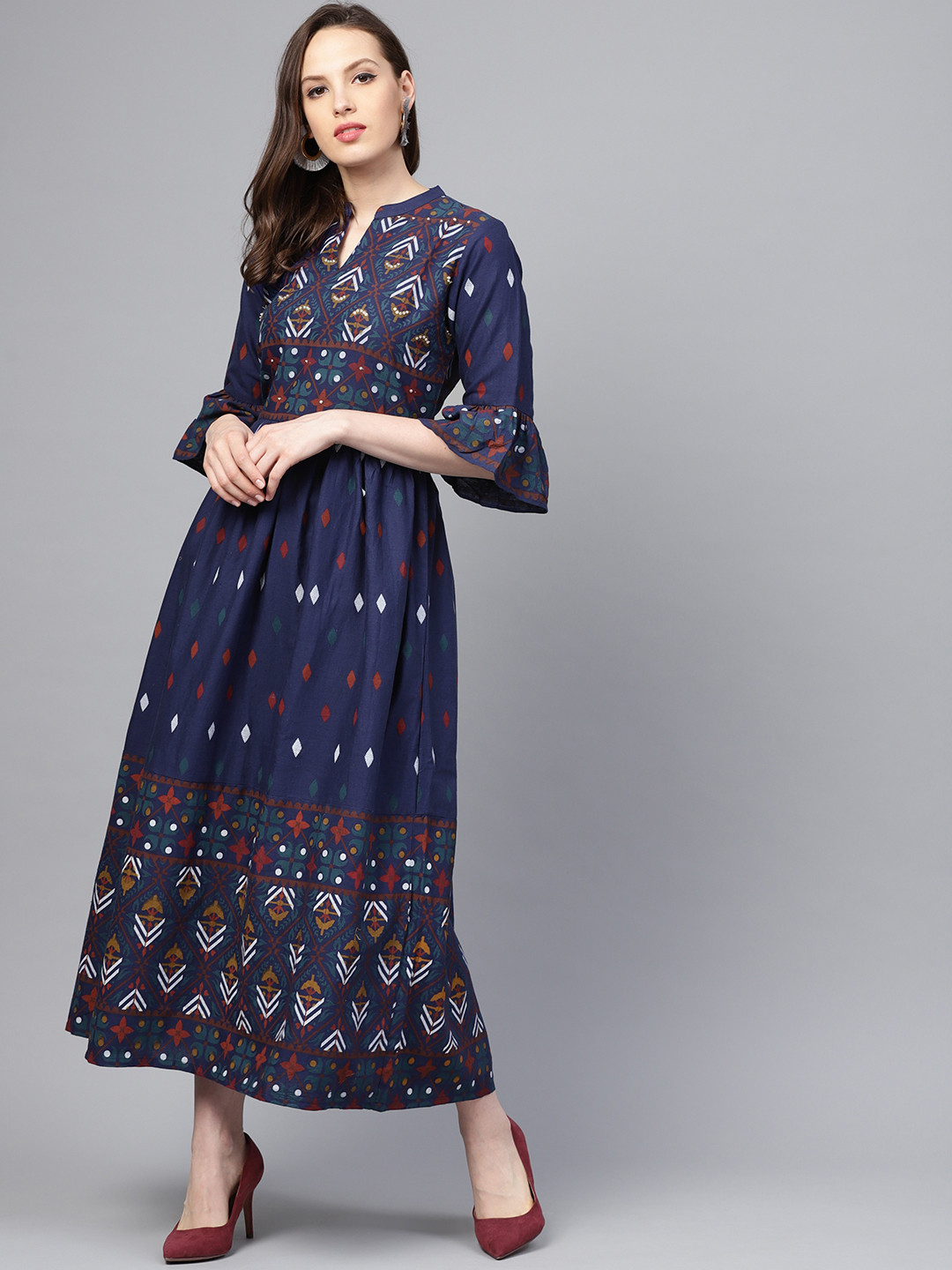 Buy Shree Women Blue Printed Maxi Dress - Dresses for Women 9595711 ...