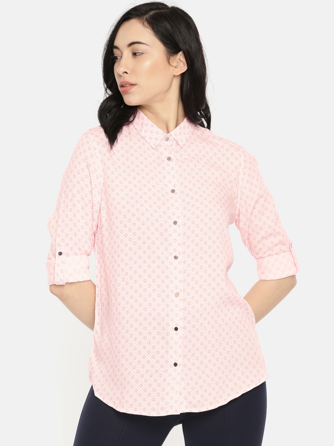 Buy Allen Solly Woman Women Peach Coloured Regular Fit Printed Casual