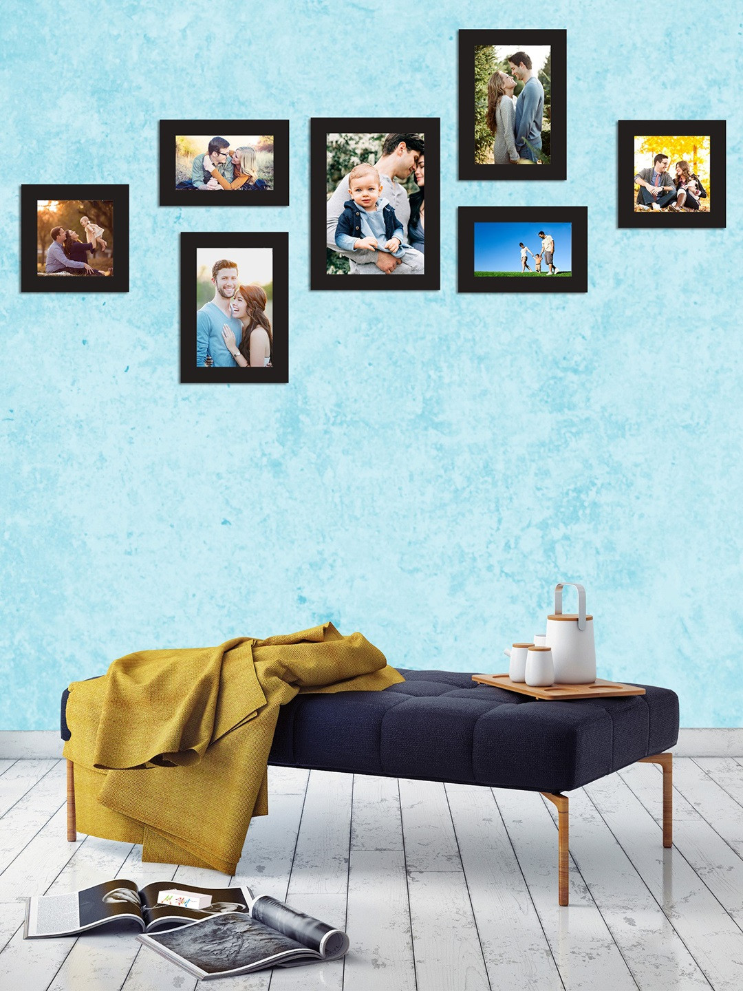 Buy Art Street Black Solid Set Of 7 Wall Photo Frames - Photo Frames ...