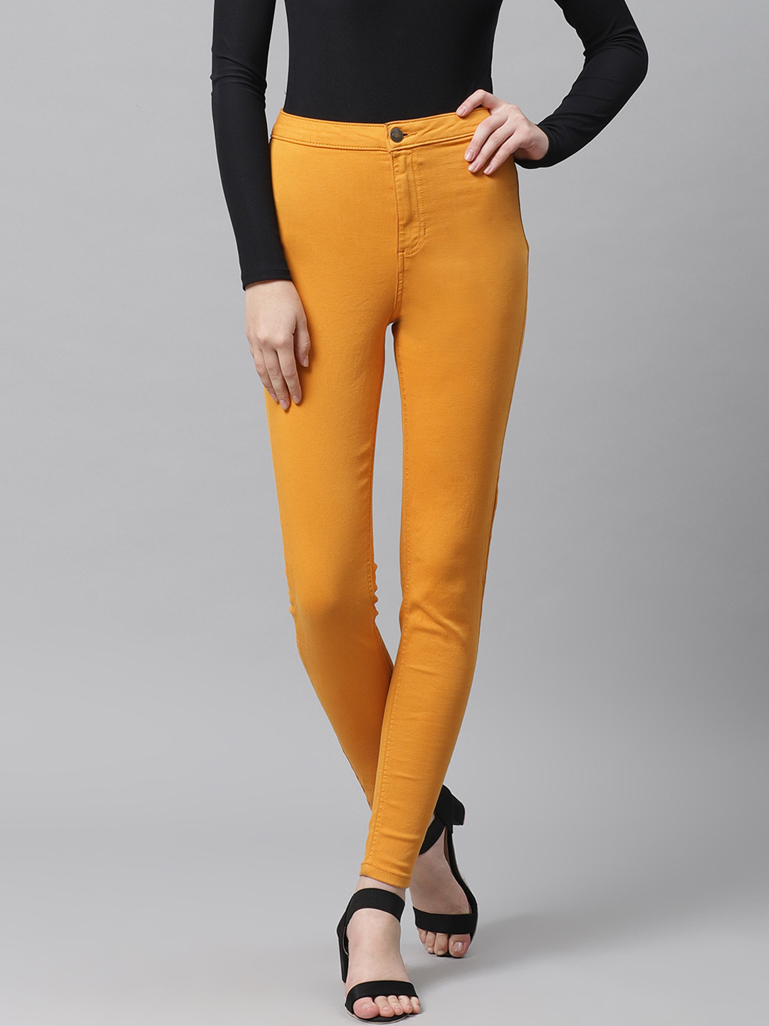 Buy Marks & Spencer Women Mustard Yellow Super Skinny Fit Solid ...