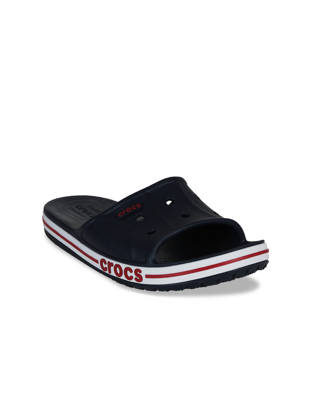 Buy Crocs Women Navy Blue & White Solid Sliders - Flip Flops for Women ...