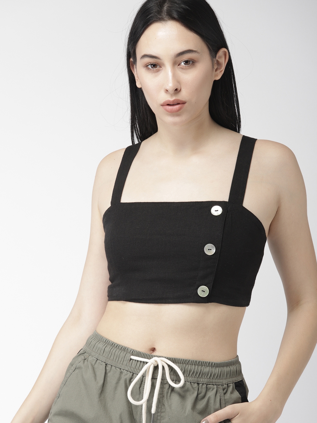 Buy Forever 21 Women Black Solid Fitted Cropped Top Tops For Women
